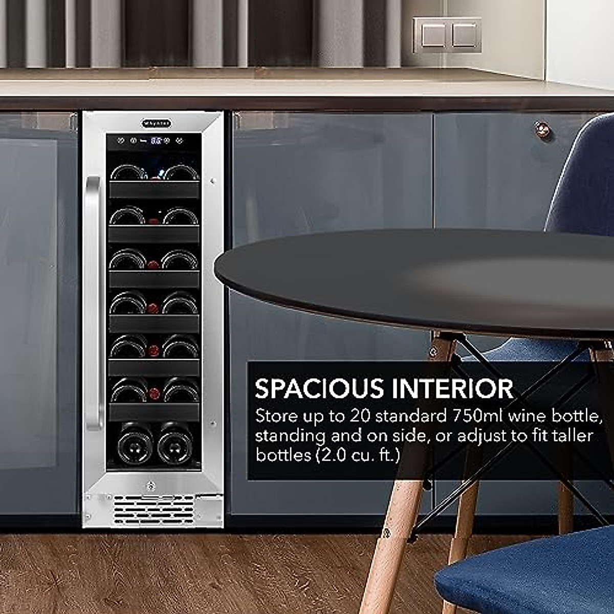 Whynter BWR-208SB Stainless Steel 12 inch Built Undercounter Wine Refrigerator with Reversible Door, Digital Control and Lock, 20-Bottle