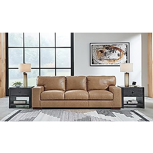 Signature Design by Ashley Lombardia Contemporary Leather Match Sofa, Light Brown