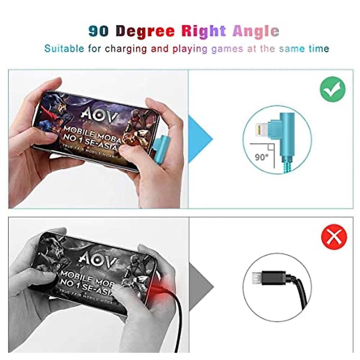 Jeercor iPhone Charger Cord Right Angle Lightning Cable 6FT 5 Pack 90 Degree Nylon Braid Charging Cord Fast Charging Compatible for iPhone 12/12pro/11/11pro/XS/MAX/XR/X/8P/8/7P/7/6 iPad