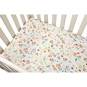 Pack n Play Fitted Sheets for Baby Girl 2 Pack Set Soft Jersey Knit Sheets for Mini Crib Mattress and Playard Mattress, Rabbit Floral and Owl Printing