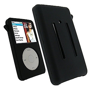 for iPod Classic Case, Silicone Skin Case Cover for Apple iPod Classic 6th 7th 80GB, 120GB Thin 160GB and iPod Video 5th 30gb + Screen Protector & Lanyard-10.5mm Thickness Thin Version(Black)