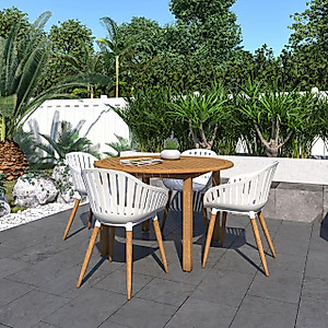 Urban Elements Nature 5-Piece Wood Patio Furniture Set | Teak Finish 100% FSC Eucalyptus | Backyard, Outside Table and Chairs, Round Outdoor Dining Set for 4, Patio Dining Set for 4 (White)