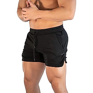 CEHT Mens Athletic Shorts Quick Dry Bodybuilding Mens Workout Shorts Gym Shorts for Men with Pockets Black