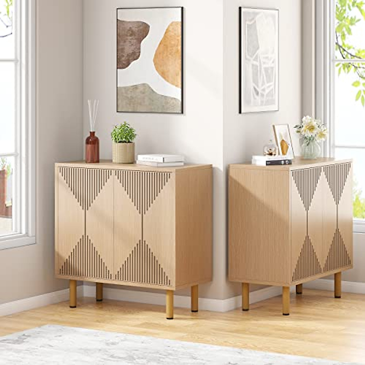 LITTLE TREE Sideboard Buffet Modern Storage Cabinet with Doors Brown