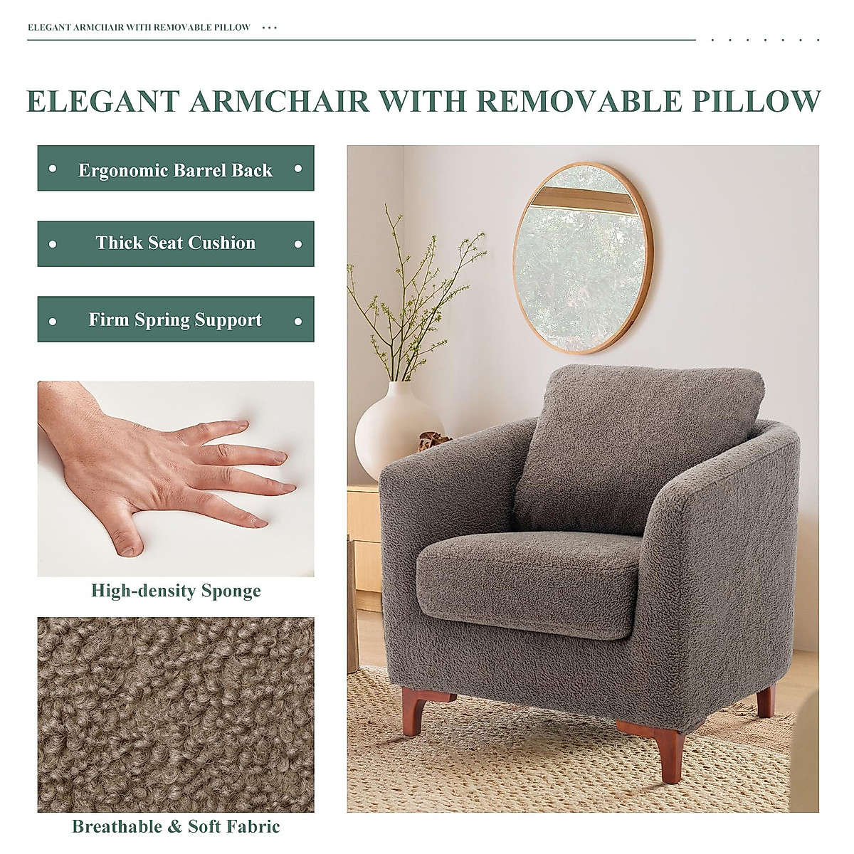 COLAMY Sherpa Accent Chair with Storage Ottoman Set, Upholstered Arm Chair with Footrest, Modern Living Room Chair with Back Pillow and Wooden Legs for Bedroom, Corner, Reading Nook, Brown