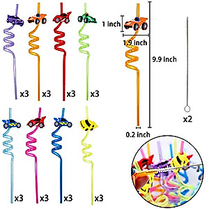 26 Packs Truck Drinking Straws For Car Themed Birthday Party Decor Supplies Reusable Straws For Truck Party Goodie Bags Gifts For Boy Kids Truck And Car Party Baby Shower Classroom Reward School Prize