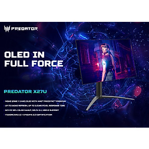 Acer Predator X27U | 27" WQHD 2560 x 1440 OLED Gaming Monitor | AMD FreeSync Premium | Up to 240Hz | Up to 0.01ms | 1000nits@HDR 3% | DCI-P3 99% | Delta E<1 | USB Type-C, DP 1.4 & 2 x HDMI 2.0
