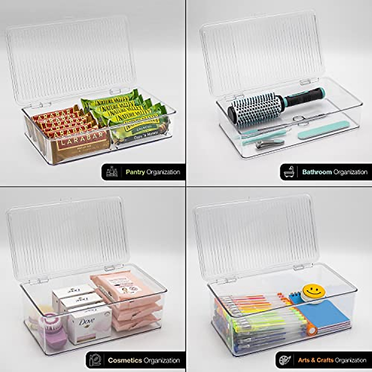 Sorbus Sturdy Plastic Storage Bins with Lid- Stackable Refrigerator Organizer Bins- MultiPurpose Versatile Lightweight Pantry Organizer- Perfect Cabinet Organizer and Storage for Kitchen- 2 Pack (S,M)