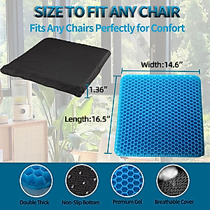 TONIINT Large Gel Seat Cushion for Long Sitting with Non-Slip Cover,Soft & Breathable,Chair Cushion,Car seat Cushion,Office seat Cushion,Seat Cushion for Desk Chair,Wheelchair Cushion