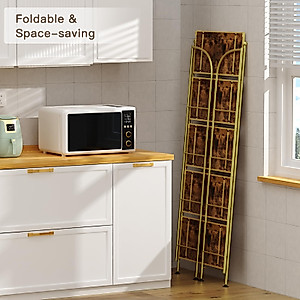 FRAPOW Folding Bookshelf No Assembly, 5 Tier Shelf Gold Collapsible Bookcase, Arched Metal Display Tall Book Shelf with Storage Shelves for Bedroom, Living Room, Home Office, Dorm