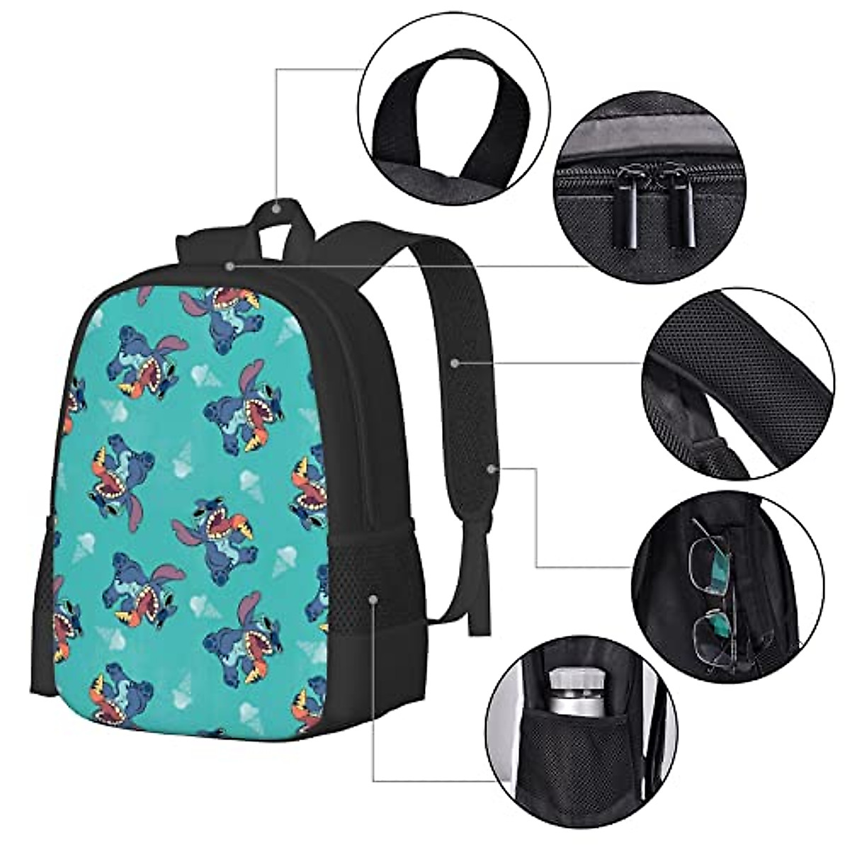 Beger Cute Stitch Backpack Anime Stitch Backpack Large Capacity Laptop Bag Cartoon Unisex Travel Daypack