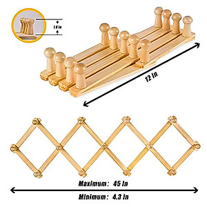 Prairie Star Wooden Wall Hanger Expandable Coat Rack Accordion Design 13 Peg Hooks Storage Caps,Purses,Hats,Scarves,Mug,Towels,Umbrella Accessories