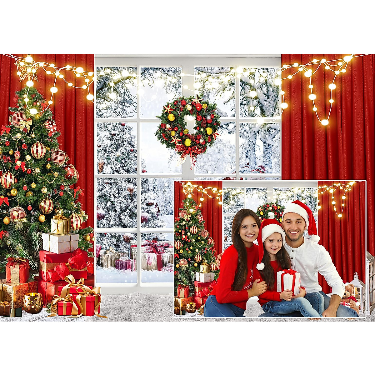CHAIYA 7X5FT Winter Snow Christmas Trees Backdrop for Photography and Family Party - New Year Celebration Background