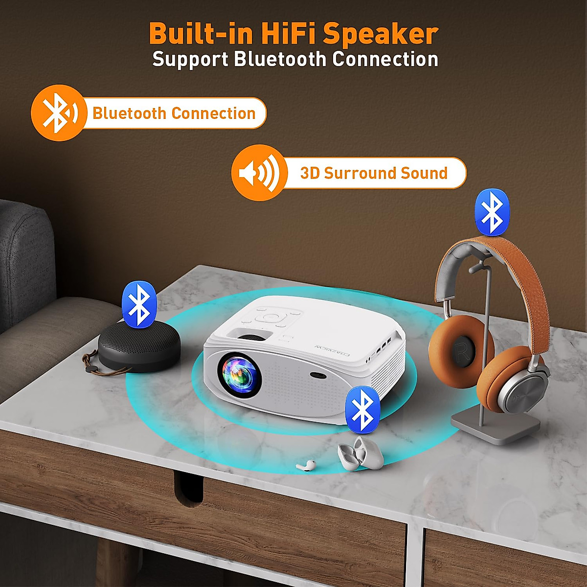 CRAZVIEW Projector, 5G Portable Video Projector with WiFi and Bluetooth Function, 9500L Outdoor Projector Native 1080P Support 350 Inch Display, Compatible with Android/iOS/TV Stick/Computer