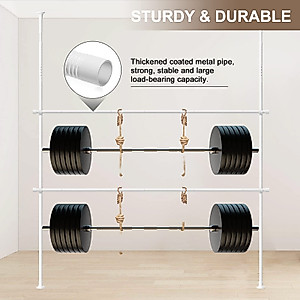 Closet Organizer Garment Rack, Heavy Duty 2-Tier Adjustable Free Standing Clothes Laundry Drying Rack, Floor to Ceiling Clothing Hanger Tension Rod Closet System Wardrobe Storage (White)