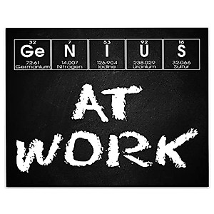 Genius At Work Periodic Table of Elements Print, 14"x11" Unframed Funny Science Poster, Chemistry Art Ideal for Science Lab, Teen Bedroom, Dorm Room or Home Decor