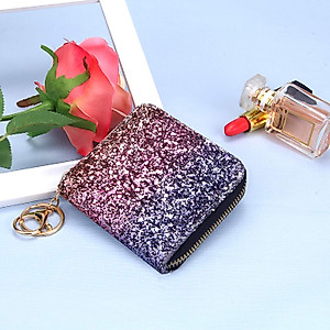 GEEAD Small Glitter Wallet for Women Girls Mini Coin Purse Pouches with Key Ring