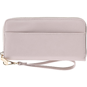 B BRENTANO Vegan Leather Slim Single-Zipper Wallet with Pocket, Wristlet and Tassel Accent (Leopard Brown)