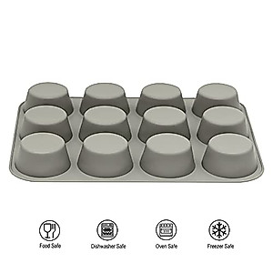 HomeBee Silicone Muffin Pan, Cupcake Molds with Regular 12 Cups, Reusable Non-Stick Baking Tin, European LFGB Grade BPA-Free Bakeware and Tray for Egg Muffin Fat Bombs | Grey