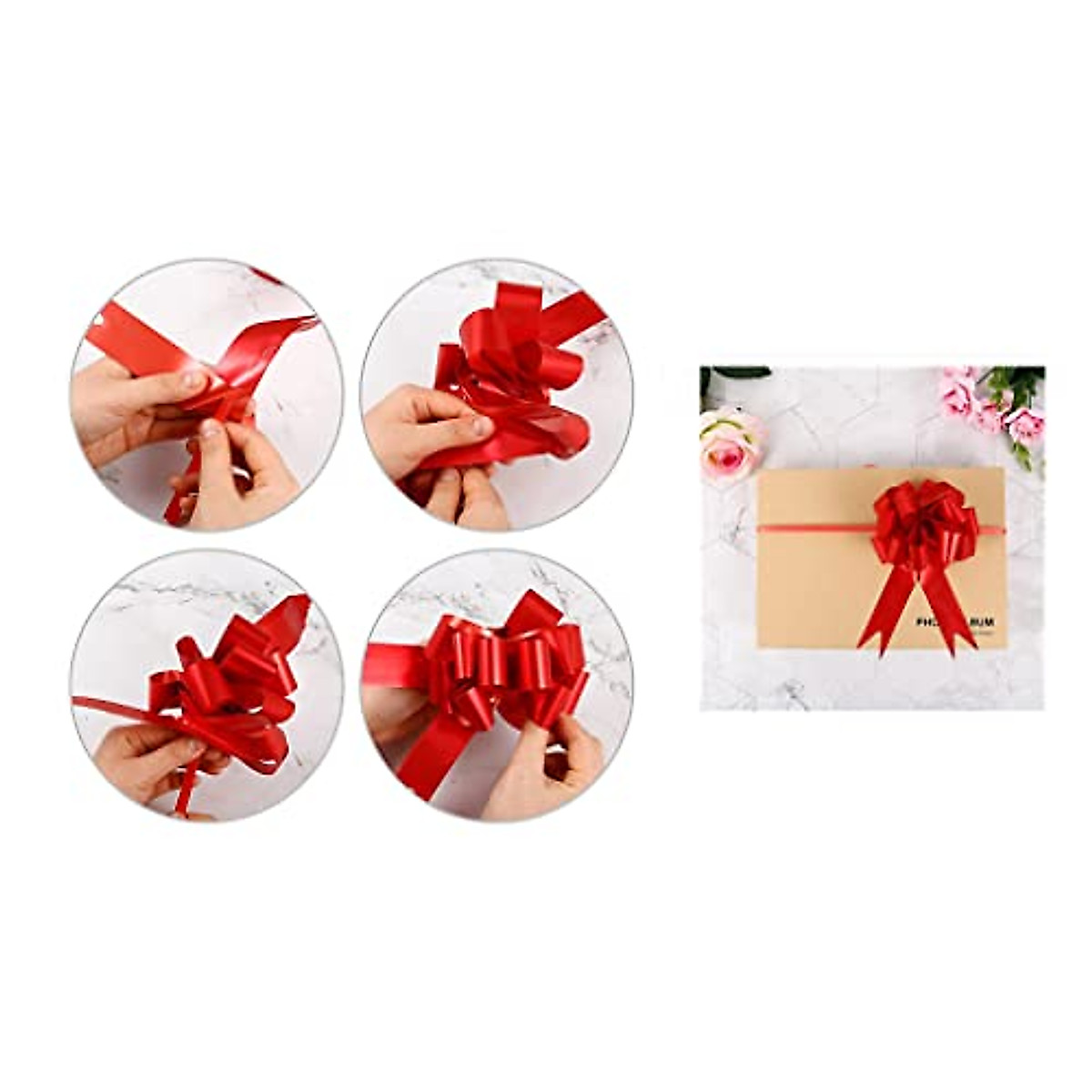 30 Pcs 4.7inches Red Satin Ribbon Pulled Bows Ribbon Bow Gift Wrapping Pull Bows with Ribbon Wedding Gift Baskets Bow,for Gift Wrapping Christmas,Wedding,Valentine's Day,Present Decoration (Red)