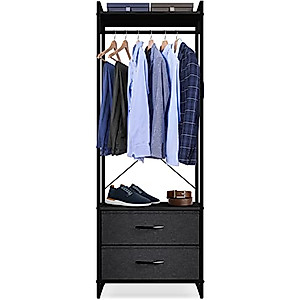 Sorbus Clothing Rack with Drawers - Clothes Stand Dresser - Wood Top, Steel Frame, & Fabric Drawers - Tall Closet Storage Organizer - Garment Rack for Hanging Shirts, Dresses, & Jackets