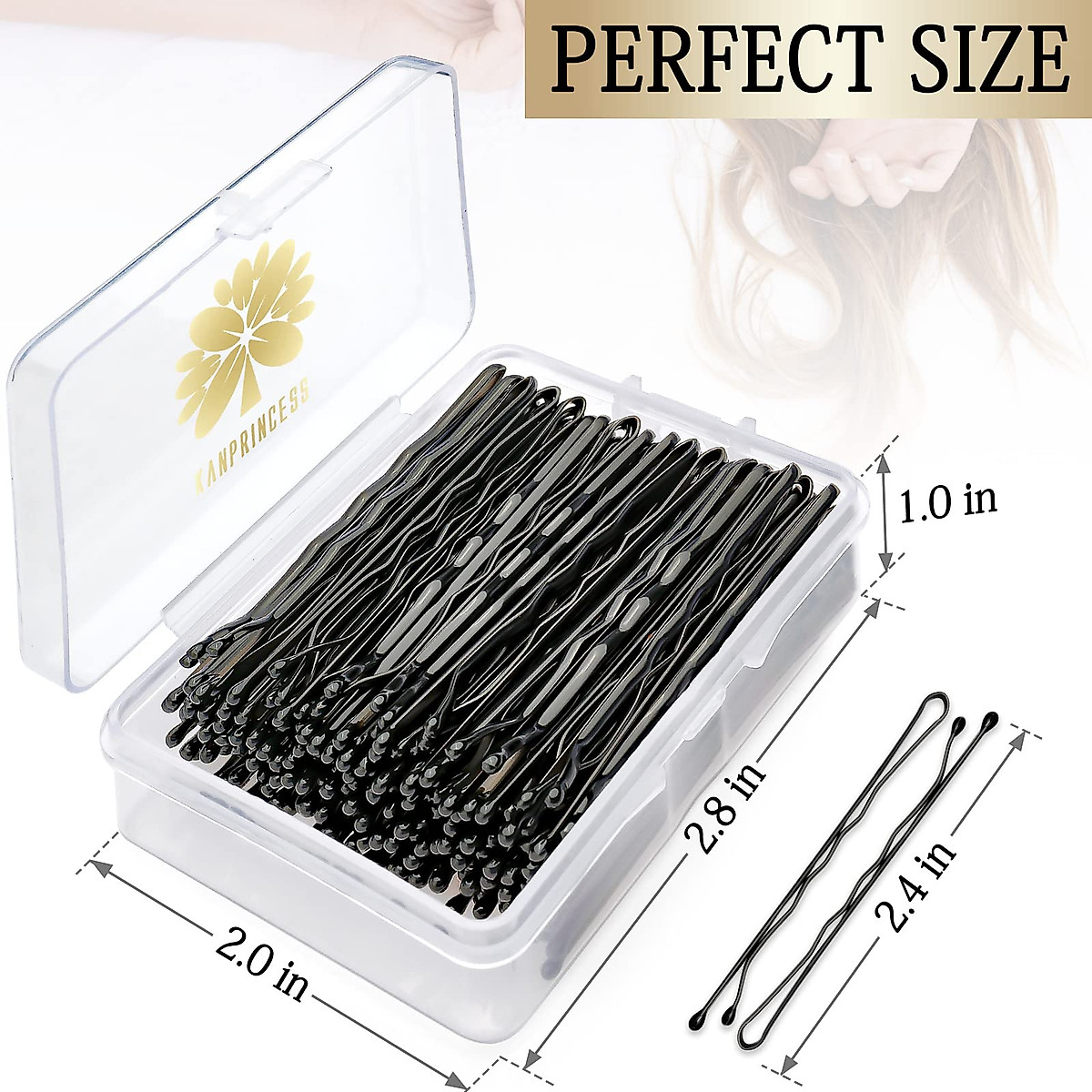 KANPRINCESS 100PCS 2.4Inch Bobby Pins Black,Pain-Free Bobby Pins for All Hair Types,Hair Pins for Women Girls,Hairpins for Buns with Box(Black)