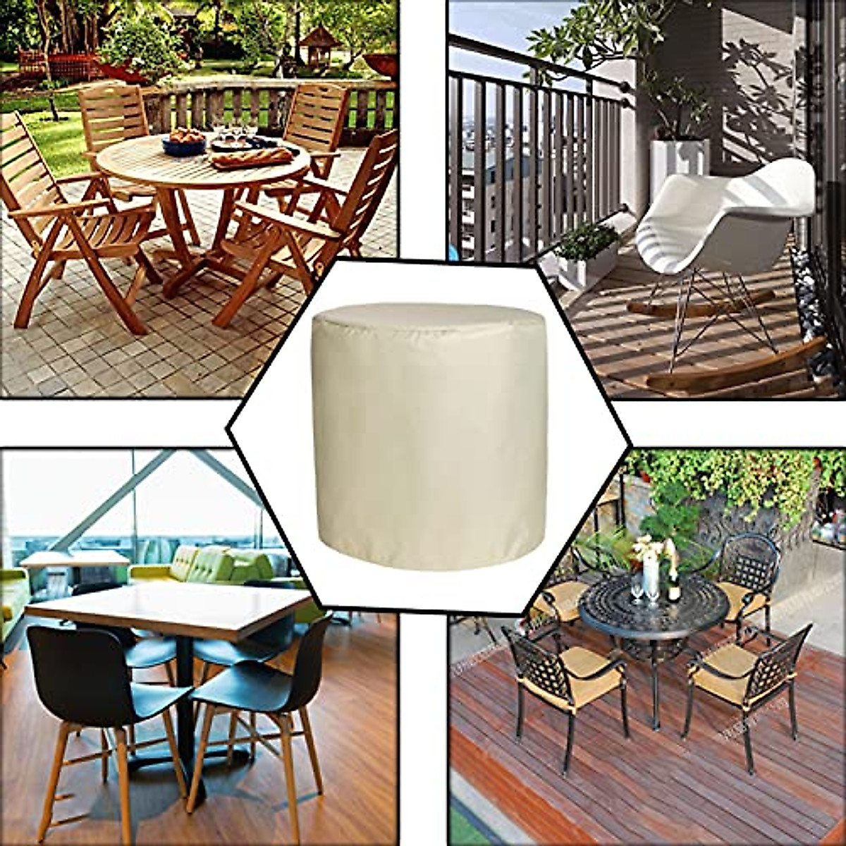 RURGLY 24x24 in Round Garden Patio Furniture Table Cover Waterproof, 420D Heavy Duty Fabric-Double, Breathable Outdoor Furniture Cover