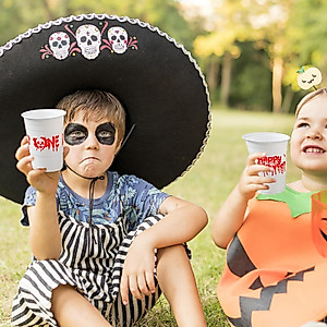 50Pcs Halloween Solo Cups for Party Decorations, 16 Oz Halloween Plastic Disposable Cups with Scary Bloody Hands Print for Kids Adults Halloween Party Supplies Favors