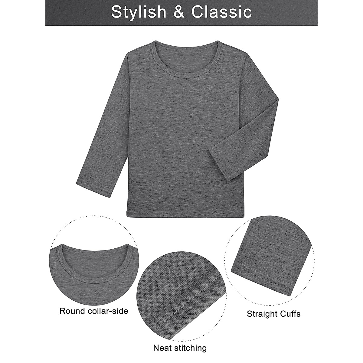 Cooraby 5 Pack Boys' Long Sleeve Crewneck Kids Soft T-Shirts Top