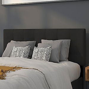 EMMA + OLIVER Quilted Tufted Upholstered Full Size Headboard in Beige Fabric