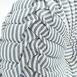 Lush Decor Farmhouse Ticking Stripe Yarn Dyed Pleated Decorative Pillow, 14" Round, Blue