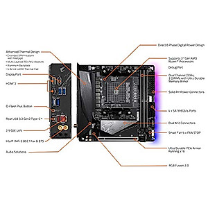 GIGABYTE B550I AORUS PRO AX (AM4 AMD/B550/Mini-Itx/Dual M.2/SATA 6Gb/s/USB 3.2 Gen 1/WiFi 6/2.5 GbE LAN/PCIe4.0/Realtek ALC1220-Vb/DisplayPort 1.4/2xHDMI 2.0B/RGB Fusion 2.0/DDR4/Gaming Motherboard)