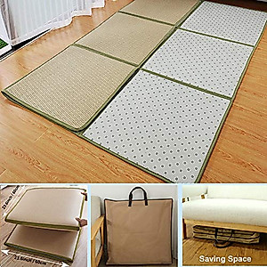 MYOYAY 71'' x 71'' Tatami Mat Rattan Japanese Floor Mats 0.47'' Thickness Large Memory Foam Breathable Sleeping Mat Non-Slip Crawling Mats Living Room Bedroom Area Rug with Storage Bag