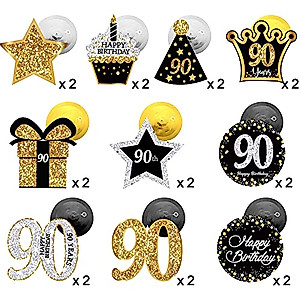 30 Pieces 90th Birthday Party Decorations, 90th Birthday Party Decorative Cards and Hanging Swirls Ceiling Decorations Shiny Celebration Hanging Swirls Decorations for 90th Birthday Party Supplies