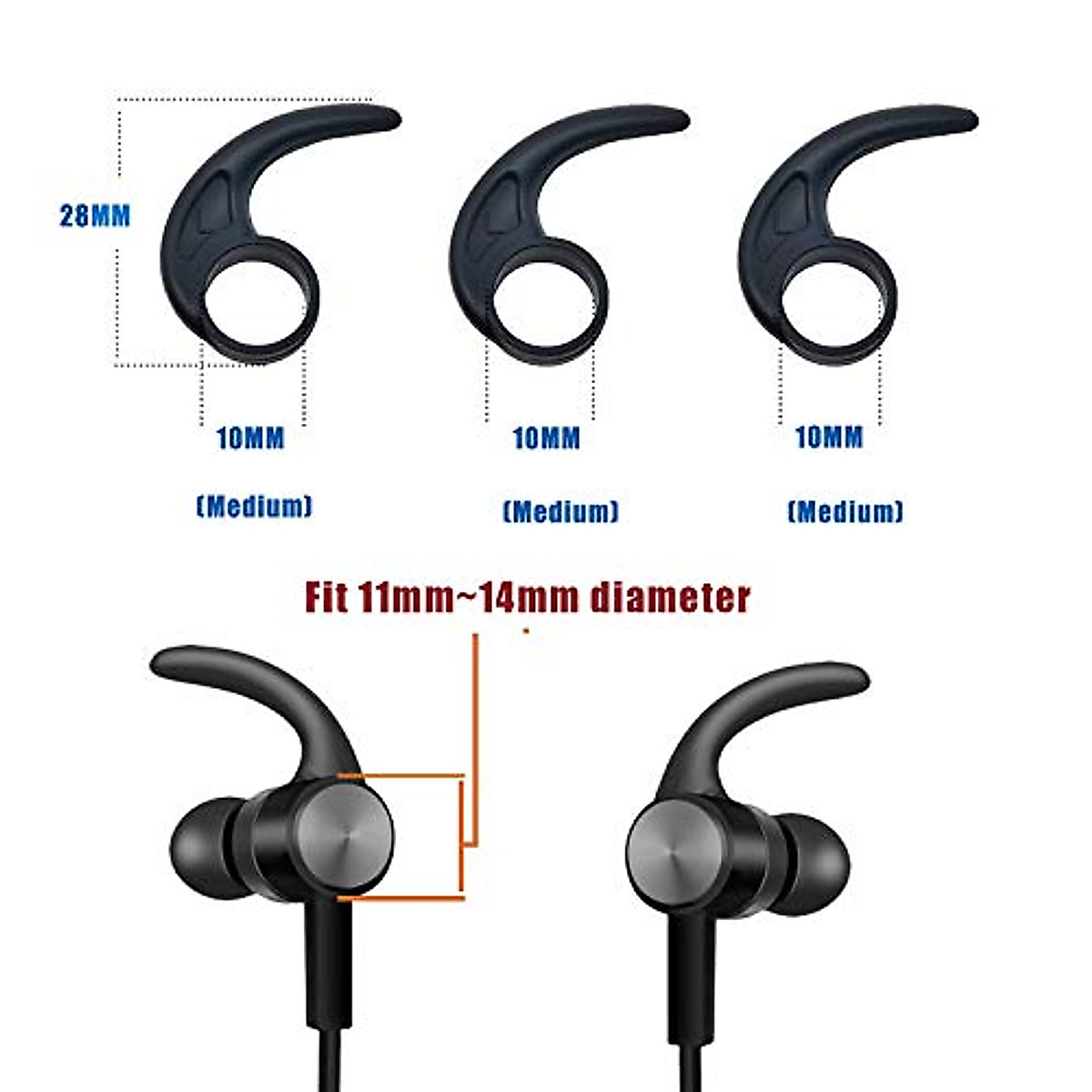 3 Pairs (M) Rubber Sports Earbuds Wingtips Ear Fins Stabilizer Earhook 3 Pairs (LMS) Eartips Silicone Replacement Earbuds Tips Compatible for Beats Flex Beats X Sony Jvc More in Ear Earpone