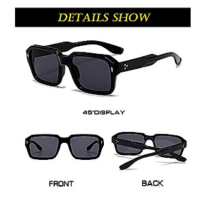 EYLRIM Square Frame Sunglasses for Women Men Fashion Rectangle Sun Glasses UV400 Protection Black Shades(A1 Black/Grey)