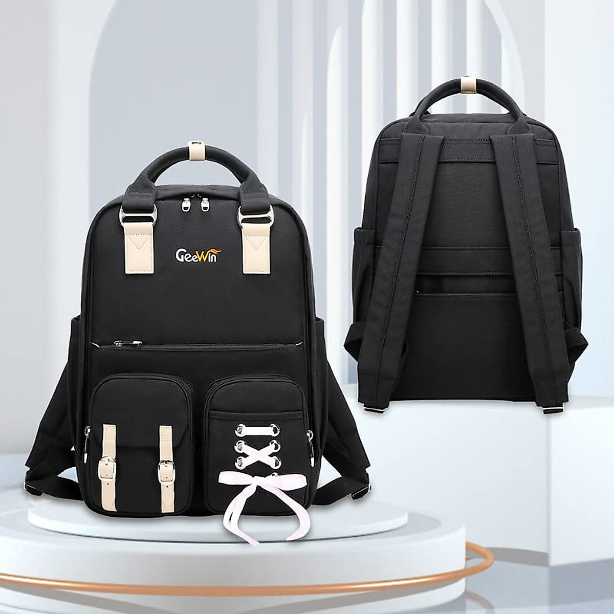 GeeWin Backpack for Girls, Waterproof Cute Kawaii Children Backpack for School, Kids Backpack Girls Backpacks Elementary Bookbags Middle School Bags Women Casual Travel Daypacks (Black)