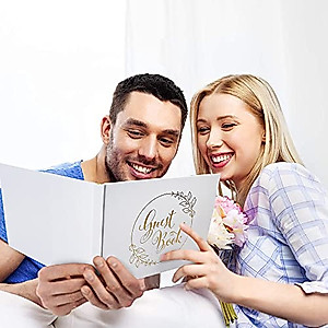 LotFancy Wedding Guest Book, 10x8’’ Sign in Book, 128 Pages Thick Paper with Gold Foil Hardcover, Personalized Keepsake for Reception, Baby Shower, Anniversary, Birthday