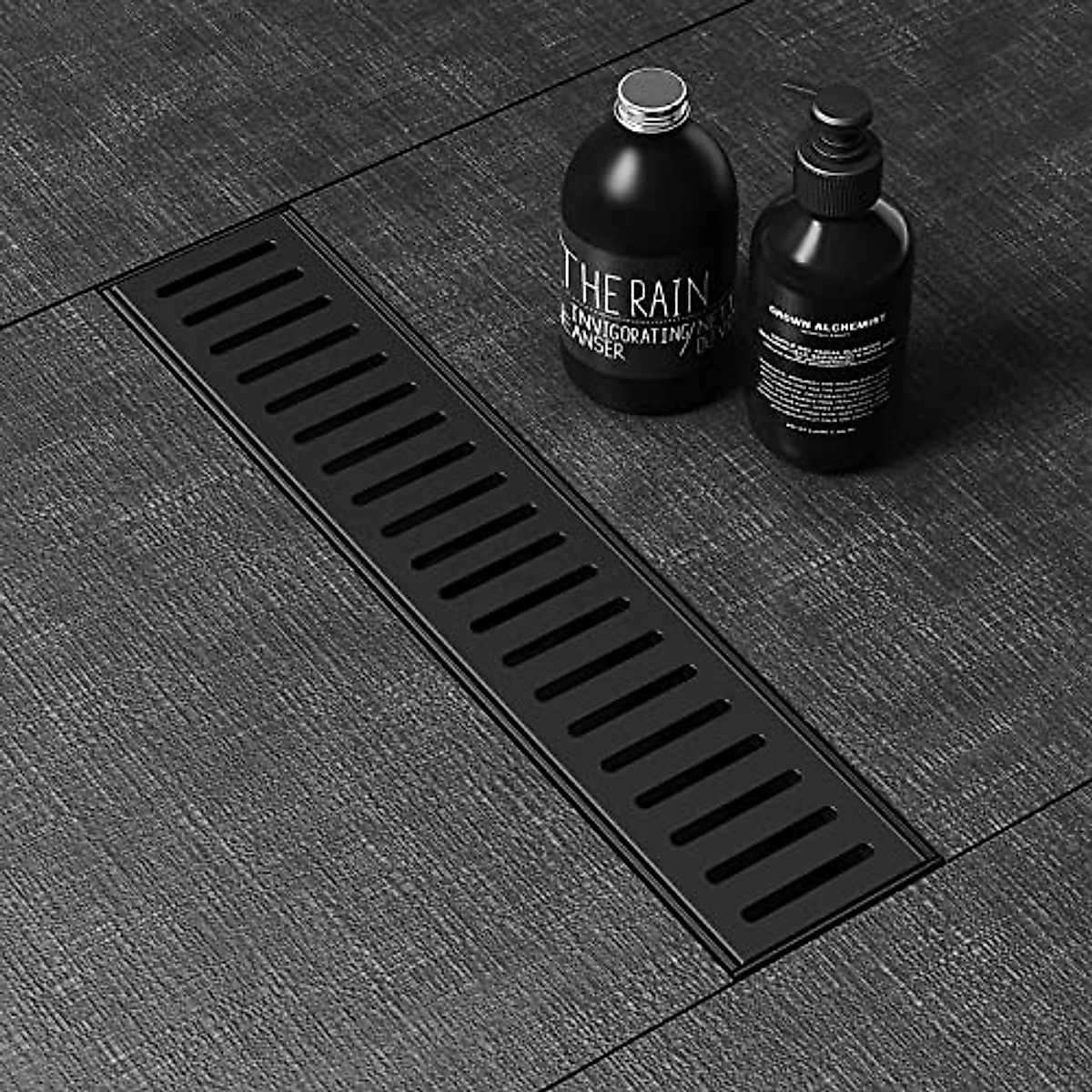 WEBANG 12 Inch Shower Linear Black Drain Rectangular Floor Drain with Accessories Capsule Pattern Cover Grate Removable SUS304 Stainless Steel CUPC Certified Matte Black