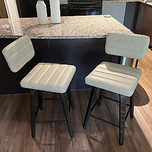 FERFALDER Swivel Bar Stools Set of 2, Counter Height, Wooden Frame, PU Leather Cushions, Beige