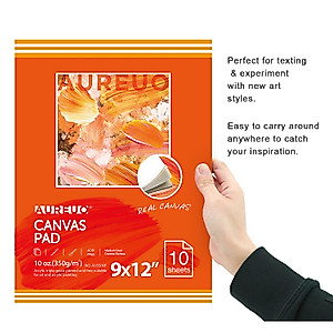 AUREUO Canvas Pad for Painting 10 Sheets, 10 Oz. - 9x12 Inch, 1 Pack - Triple Primed Glue Bound Cotton Canvas Paper for Oil and Acrylic Paints Art Supply for Mixed Media Painting