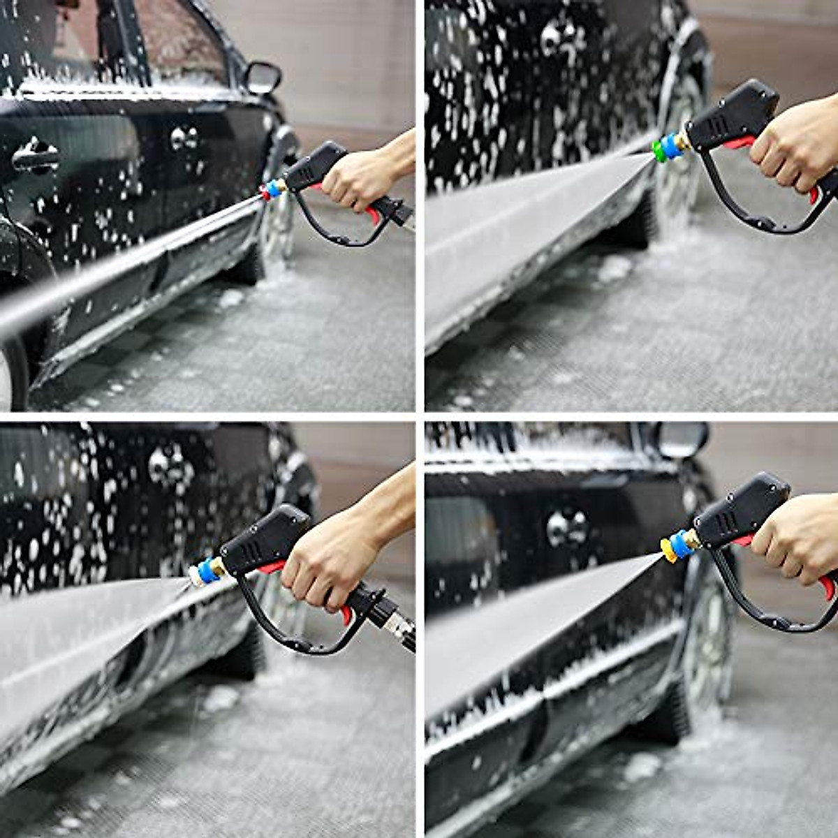 Sooprinse High Pressure Washer Gun 4000psi, High Pressure Spray Gun with 5 Quick Connect Nozzles,G1/4 Quick Connector Outlet with 3 pcs inlet adapters G3/8 quick connector, M22-14mm, M22-15mm
