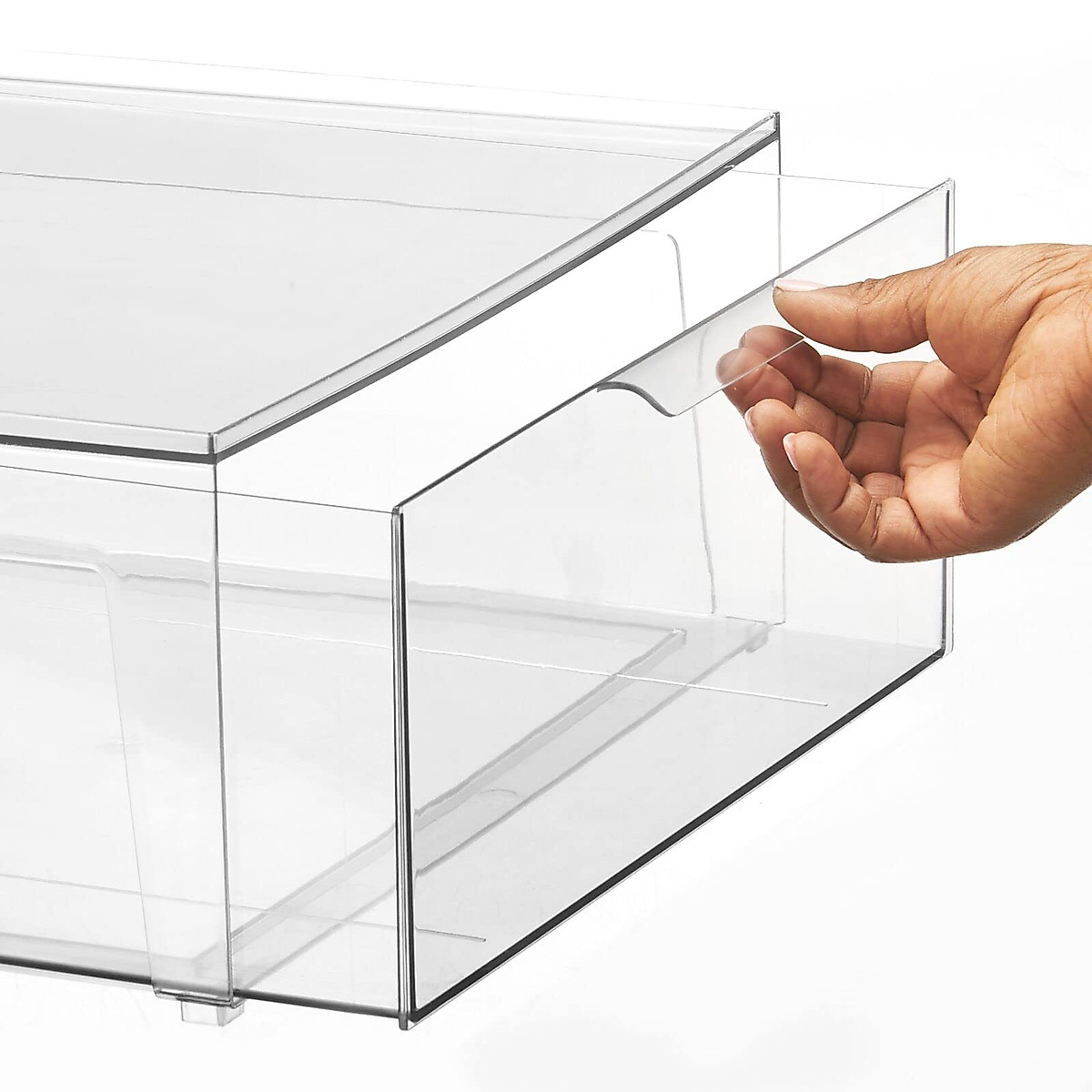 mDesign Plastic Stackable Closet Storage Organizer Bin Containers with Front Pull Drawer for Cabinet, Desk, Shelf, Cupboard, or Dresser Organization - Lumiere Collection - 2 Pack - Clear