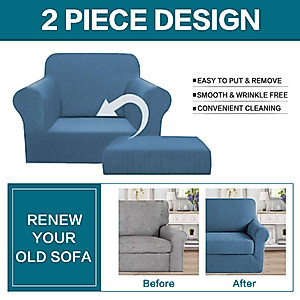 Turquoize Chair Slipcover with Separate Cushion Cover Bundle Ottoman Slpcover，Dusty Blue