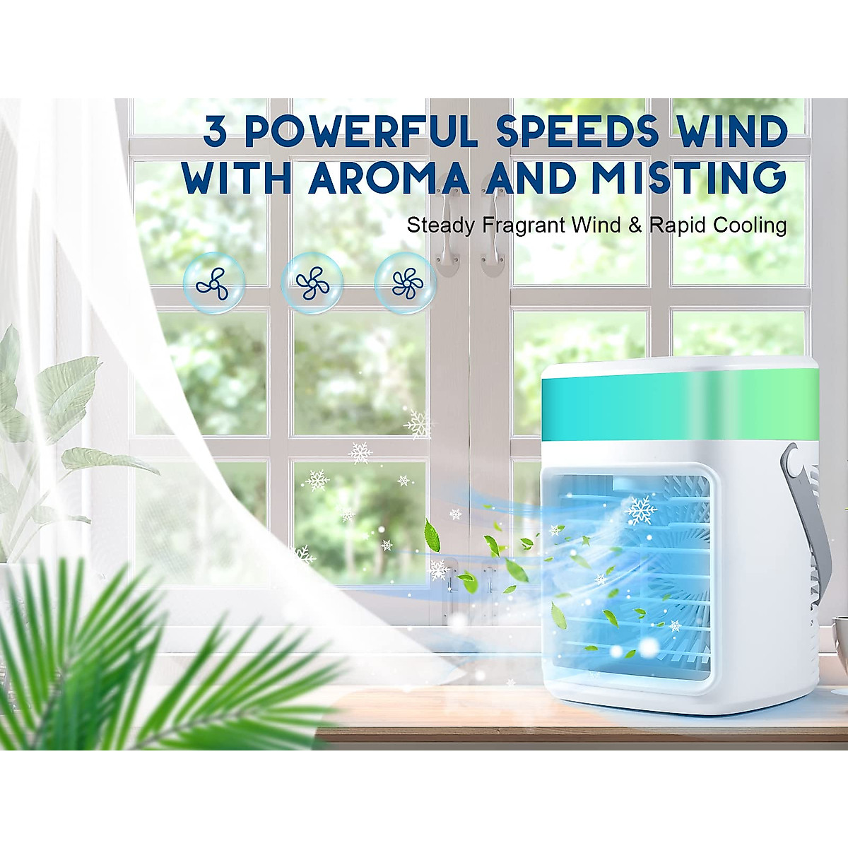 Portable Air Conditioners, Evaporative Personal Air Conditioner Cooling Fan with 3 Powerful Wind Speed & Cool Mist, Mini Air Conditioner with Aroma Diffuser,Quiet AC Air Cooler for Car Bedroom Camping