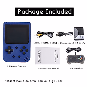 PomisGam Handheld Game Console, Retro Mini Game Player,500 Classical FC Games, Support for Connecting TV & Two Players with Rechargeable Battery Gift for Kids and Adult (Blue)