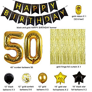 50th Birthday Decorations Gold 50 Balloons - Womens Happy 50th Birthday Decorations Gifts Banner Men Decorations Kit Party Supplies 50 Balloon Number
