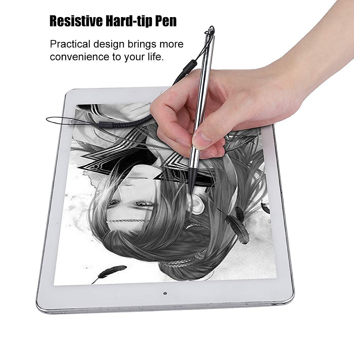 Resistive Pen, High Sensitivity Precision, Universal Pen for, Touch Painting Pen with Spring Rope(Silver)