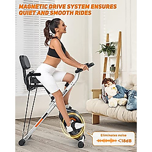 YOSUDA Exercise Bike, Folding Exercise Bike for Seniors 330LB/270LB Capacity, Magnetic X-Bike with 16-Level Resistance, Back Support Cushion for Home Gym Workout