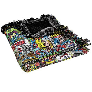 LOGOVISION Marvel Comic Blanket, 50"x60" Misc. Comic Collage Woven Tapestry Cotton Blend Fringed Throw